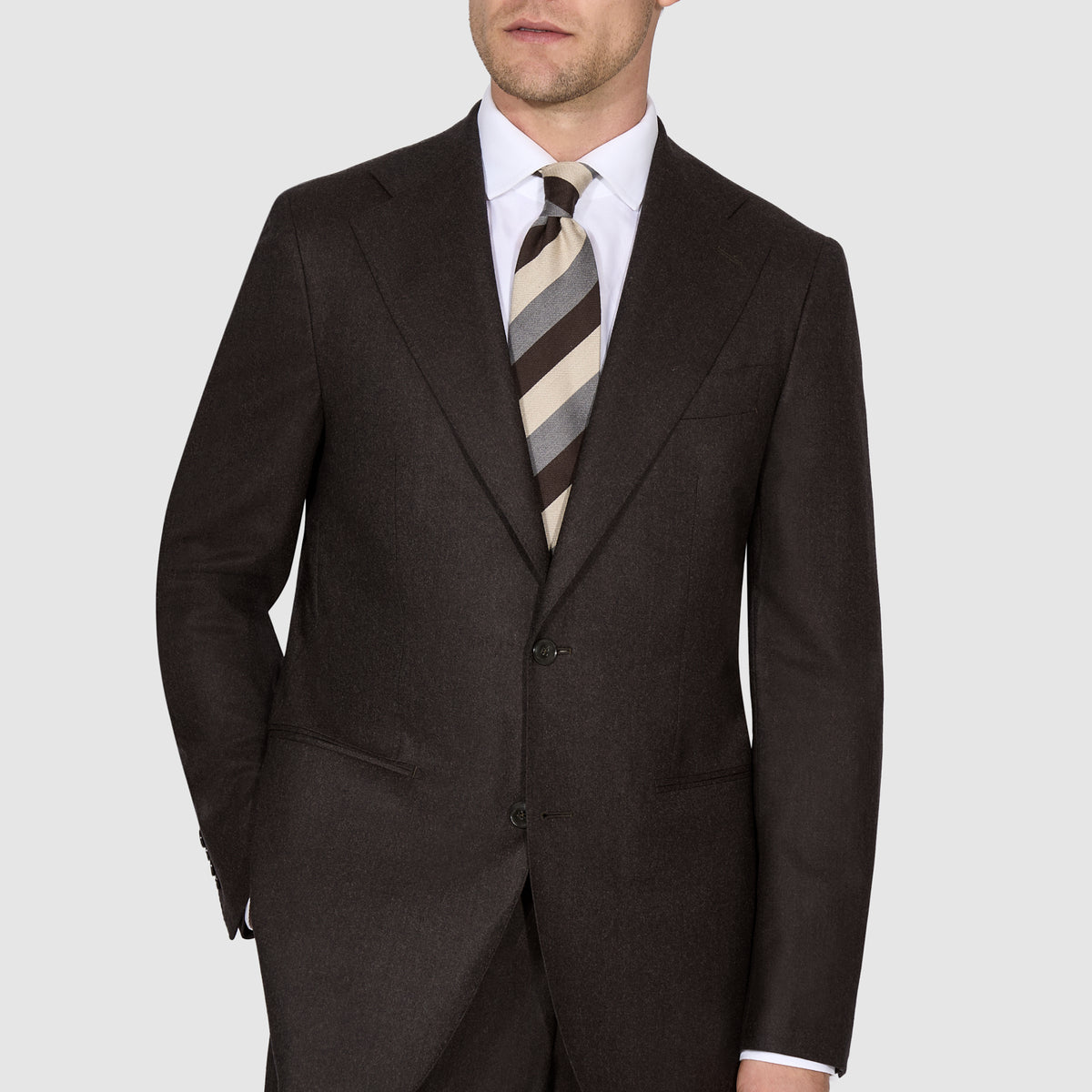 New SUITREVIEW Elmhurst Dark Brown Supersonic Light Flannel Suit - Mad