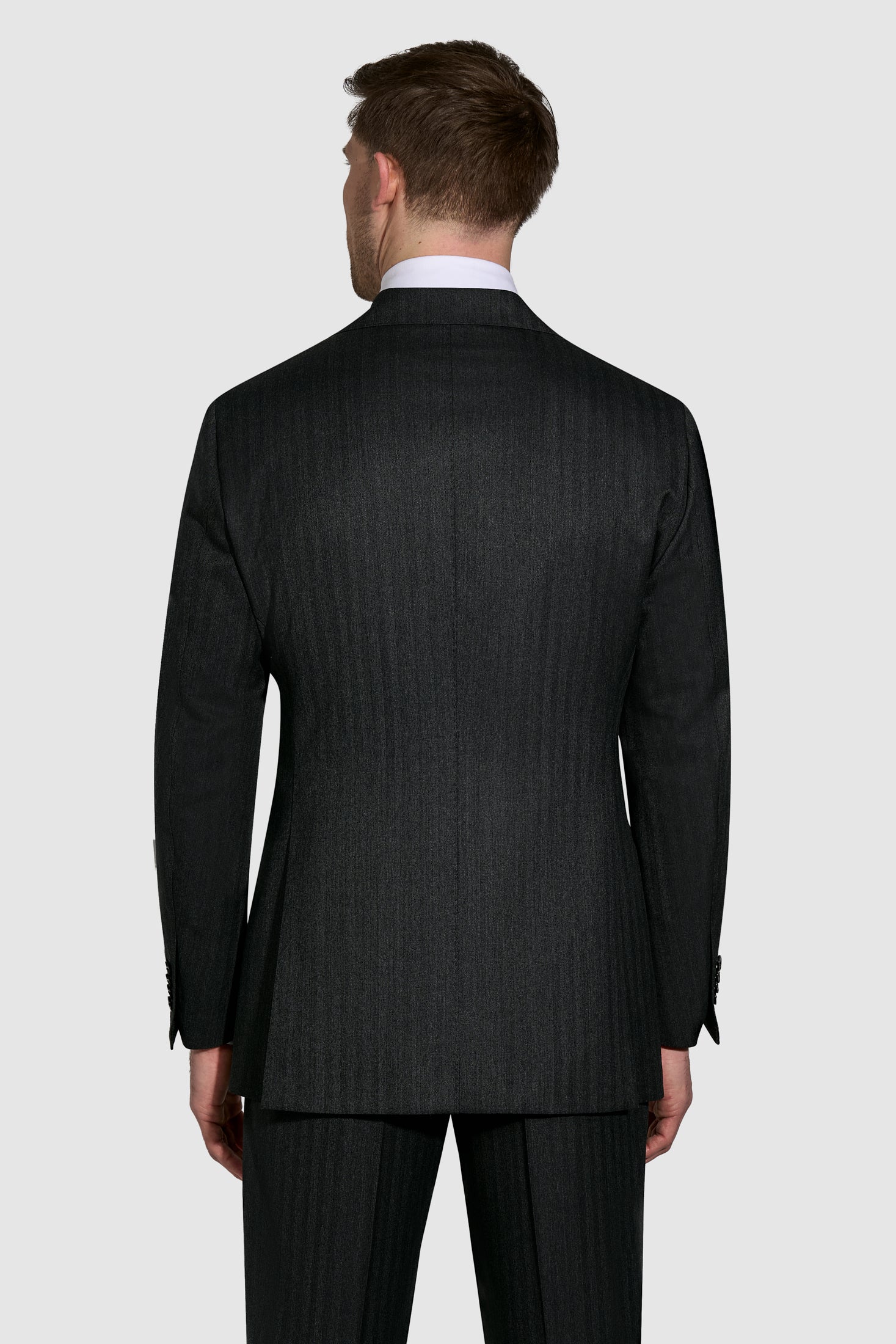 SUITREVIEW Elmhurst Charcoal Herringbone Pure Wool Super 120s DB Suit